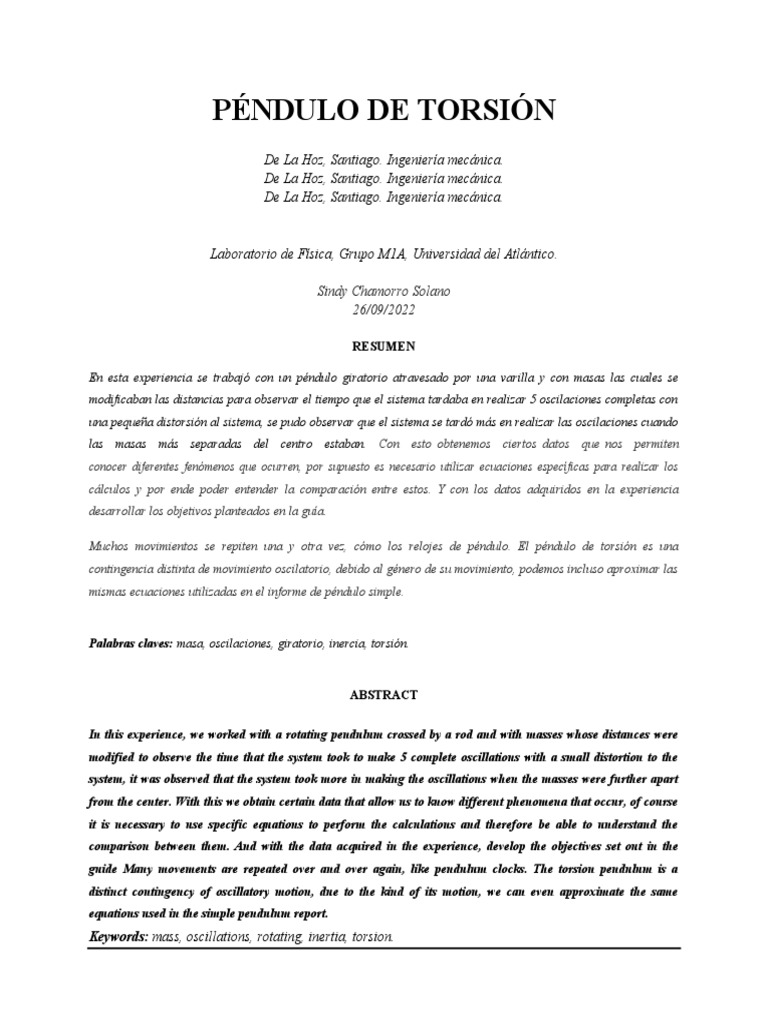 Péndulo de Torsión | PDF