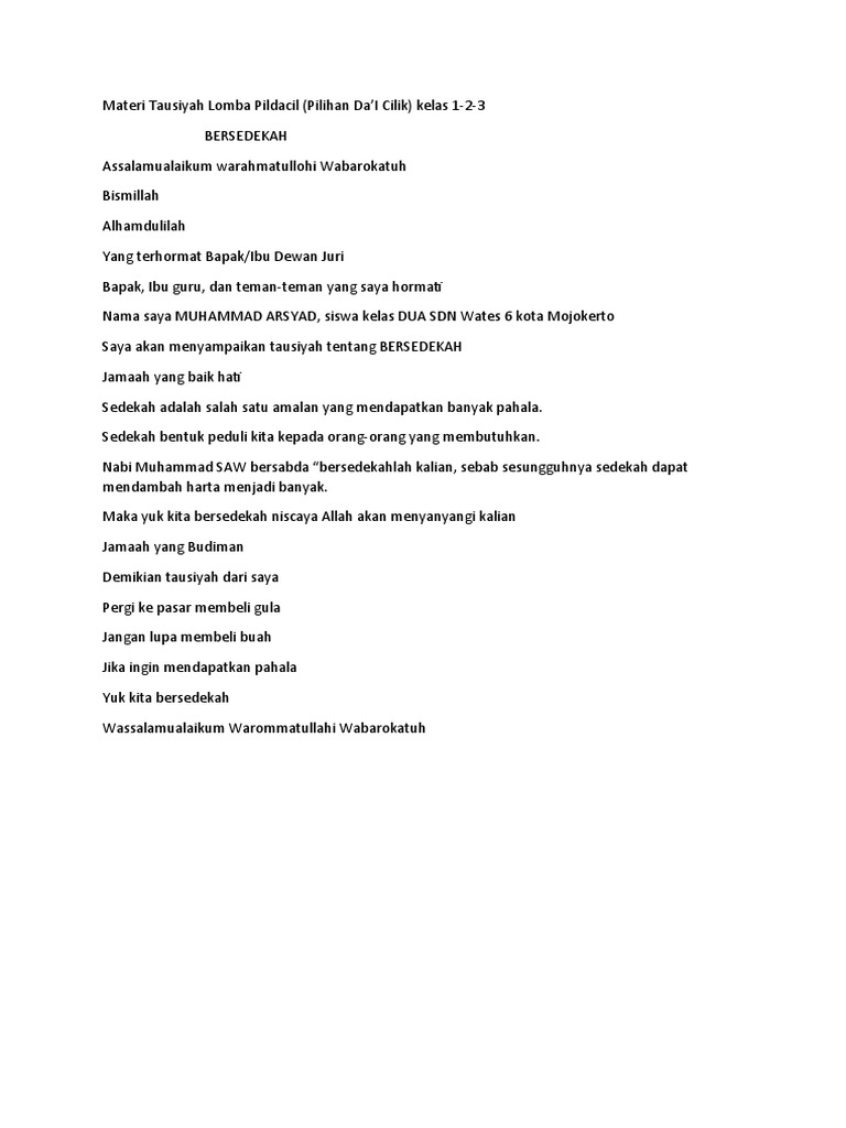 Materi Tausiyah Lomba Pildacil | PDF