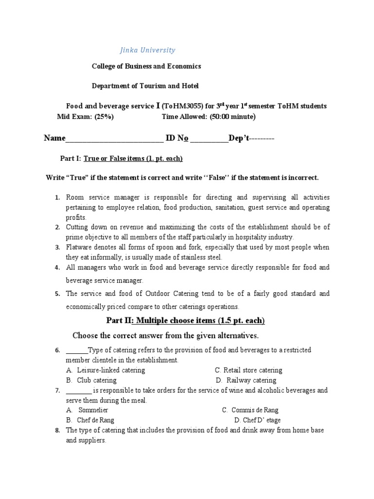 F B Service Mid Exam PDF