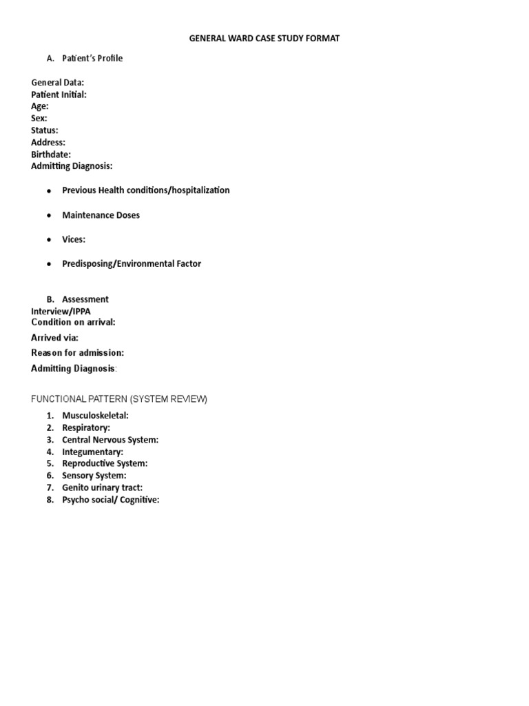 GENERAL WARD CASE STUDY FORMAT - Dr. Feliciano | PDF