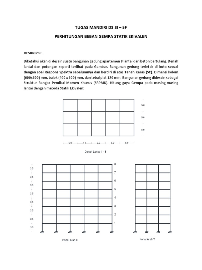 Tugas Perhitungan Beban Gempa Statik Ekivalen D3 SI 5F New PDF | PDF