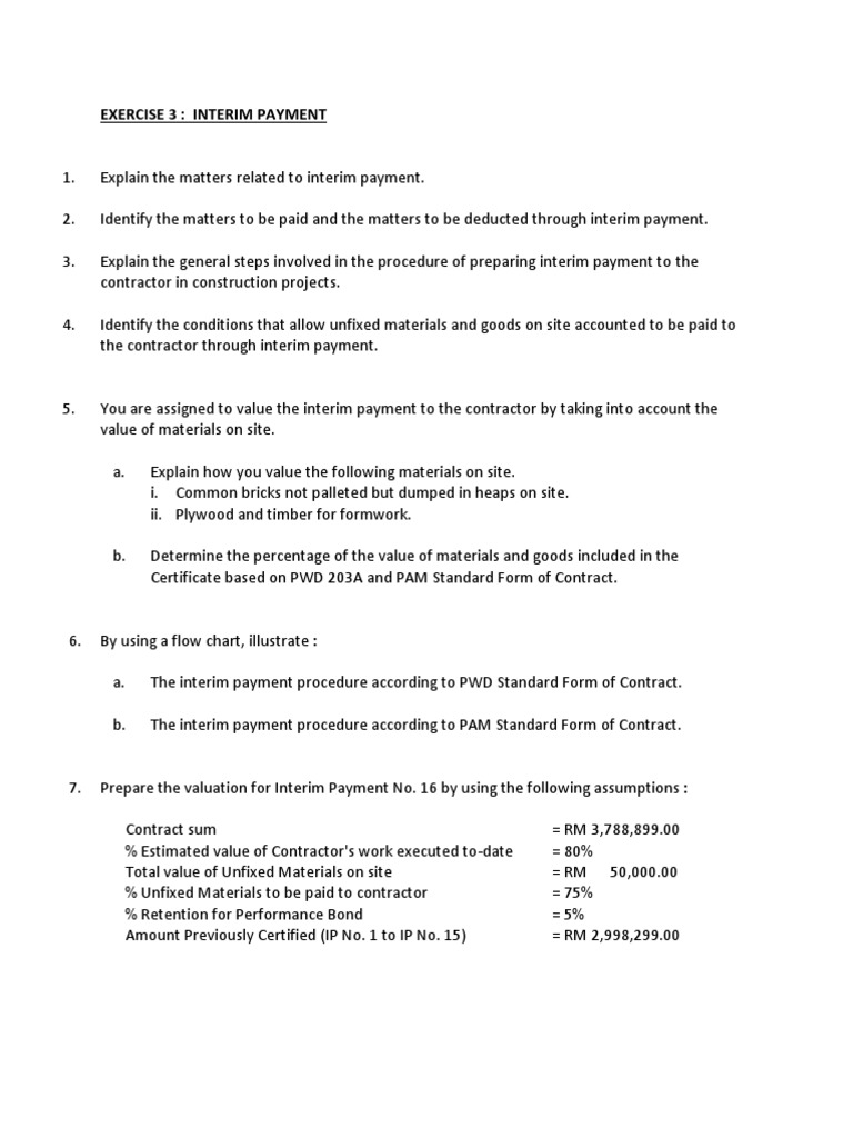 Exercise 3 - Interim Payment... (V3) PDF | PDF