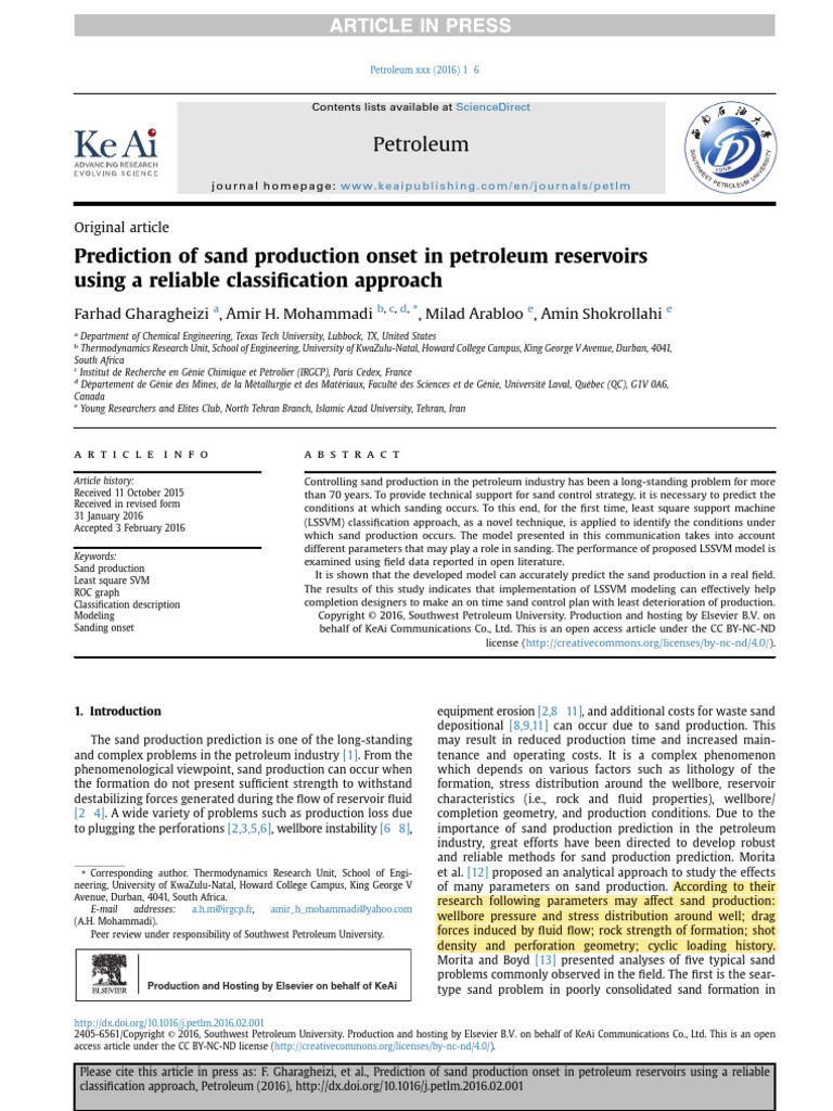 Prediction of Sand Production Onset in Petroleum Reservoirs Using A ...