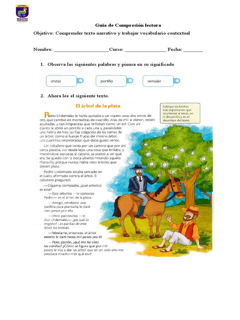 Guía de Comprensión Lectora y Vocabulario | PDF