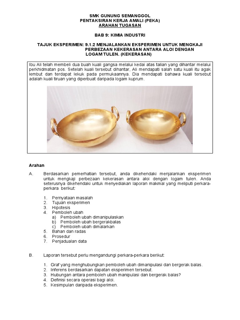 Arahan Tugasan PEKA T4 (Kekerasan Aloi) | PDF