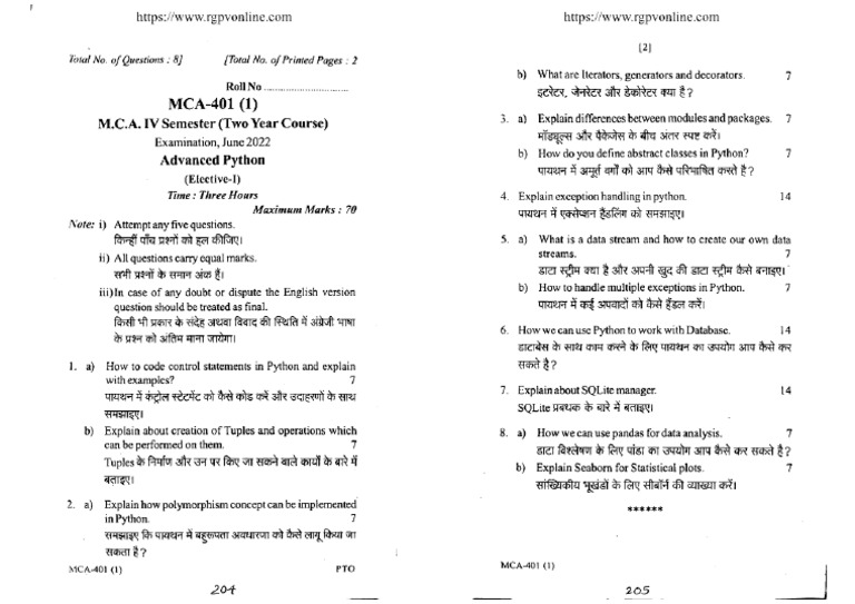 Mca 401 1 Advanced Python Jun 2022 PDF | PDF
