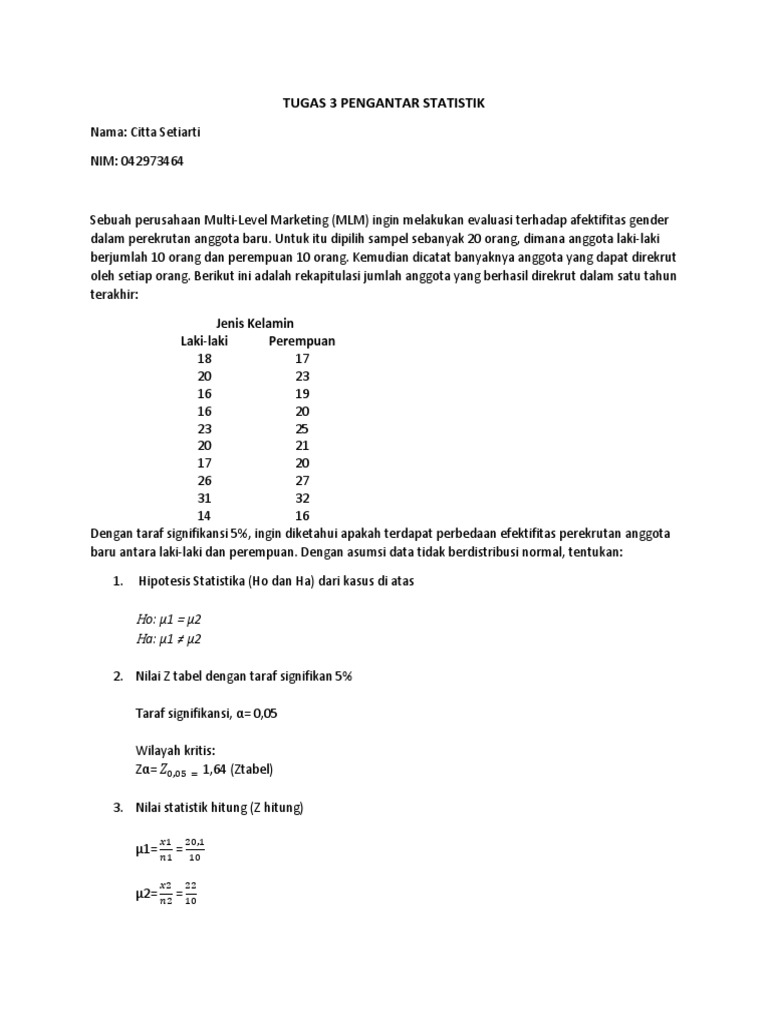 Tugas 3 Pengantar Statistik PDF | PDF