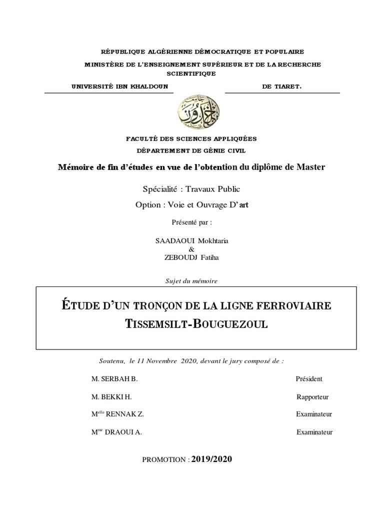 Étude du tronçon Tissemsilt-Bougazoul | PDF | Transport ferroviaire ...