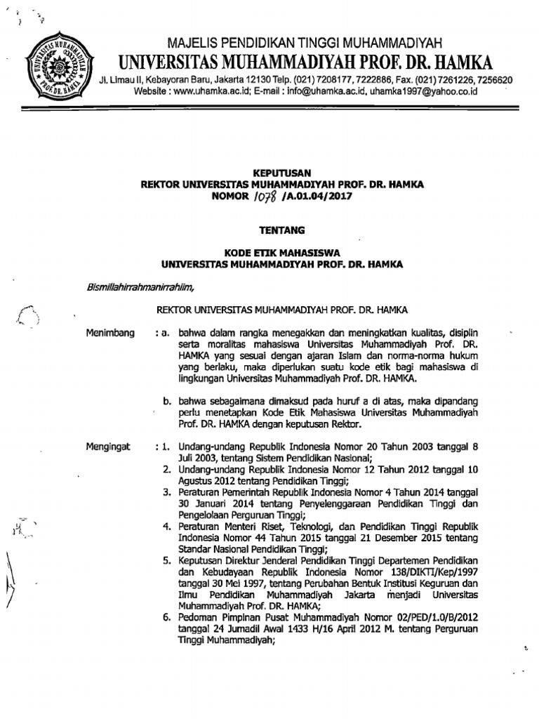 Kode Etik Mahasiswa 1078 PDF | PDF