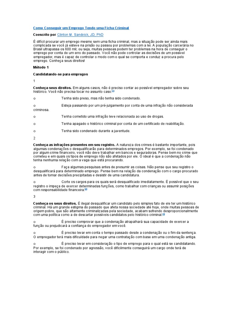Como Conseguir Um Emprego Tendo Uma Ficha Criminal | PDF