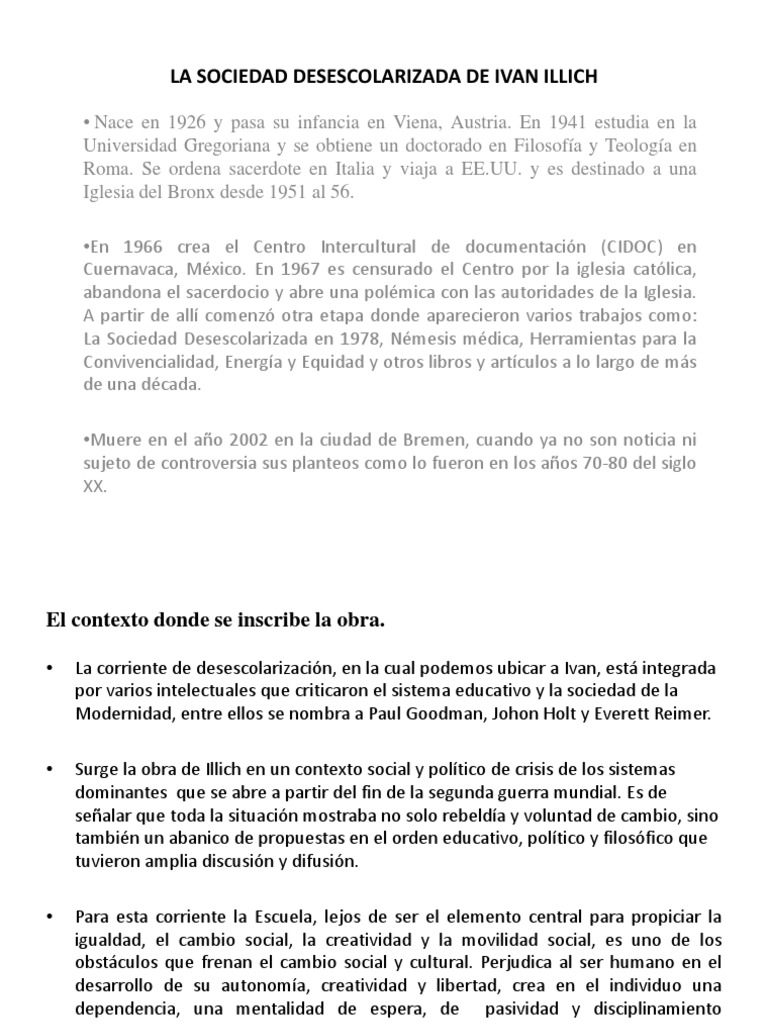 La crítica de Illich a la educación escolarizada | PDF | Salud y bienestar