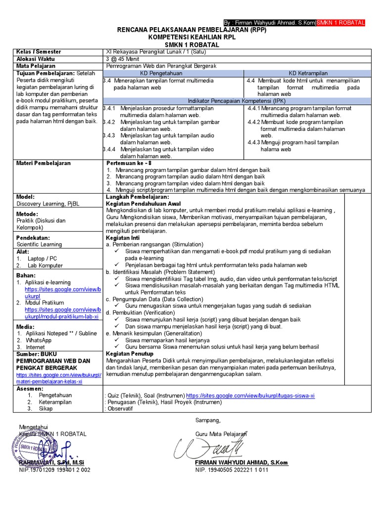 RPP Pemrograman Web Multimedia RPL XI | PDF