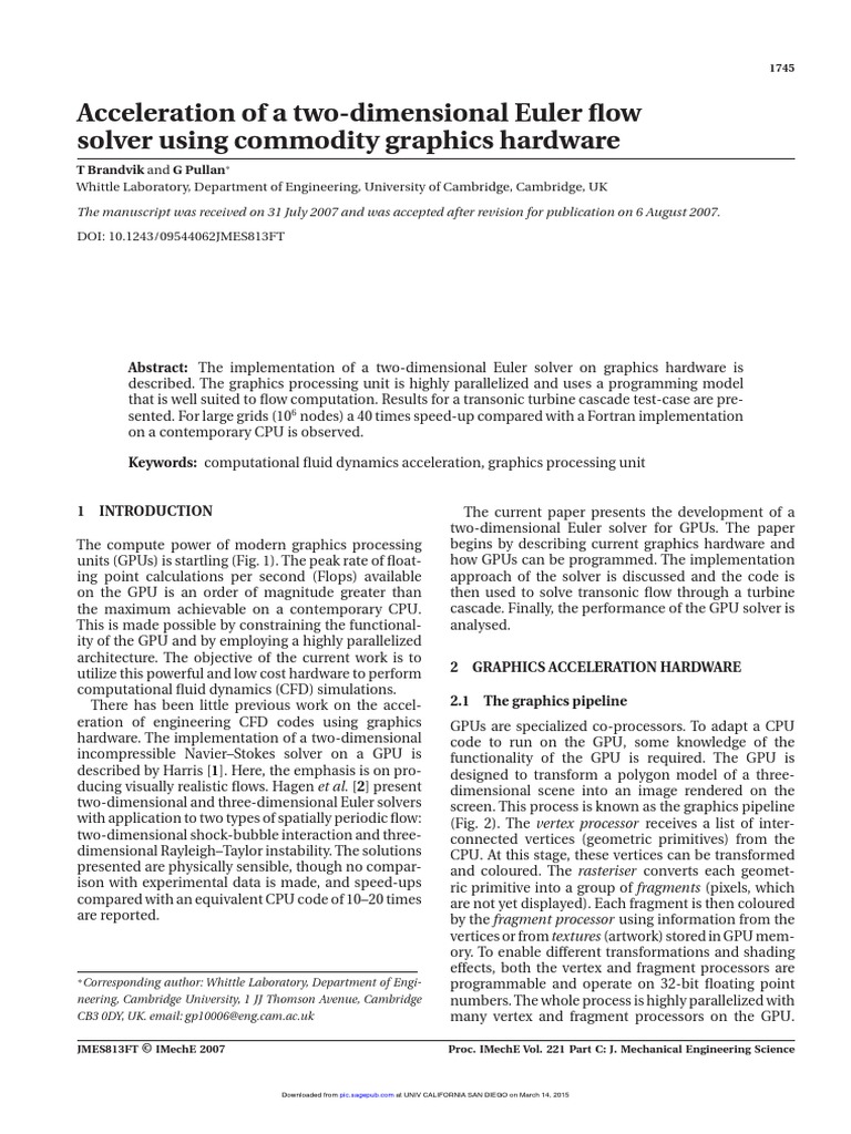 Acceleration Of A Two Dimensional Euler Flow Solver Using Commodity Graphics Hardware Pdf