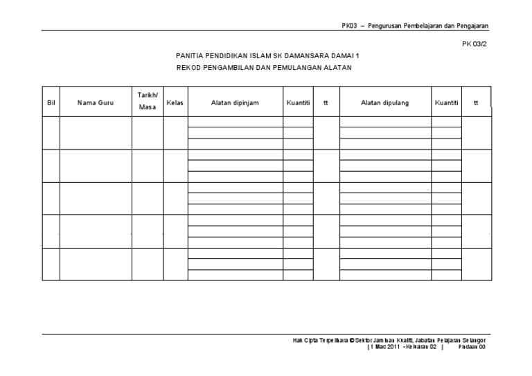 Rekod Penggunaan Alat | PDF