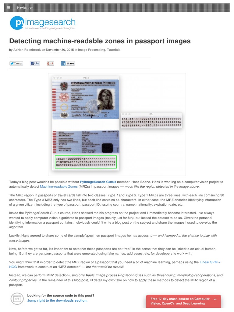 Detecting Machine Readable Zones in Passport Images | PDF