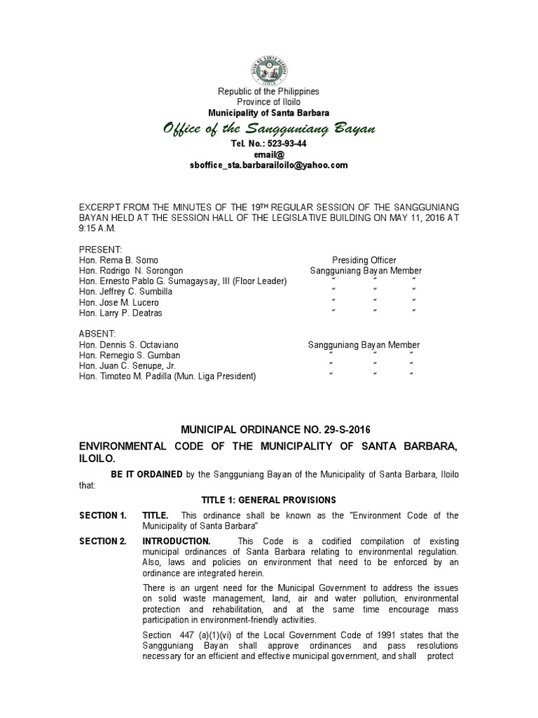 Santa Barbara Iloilo Environmental Code | PDF | Social Science