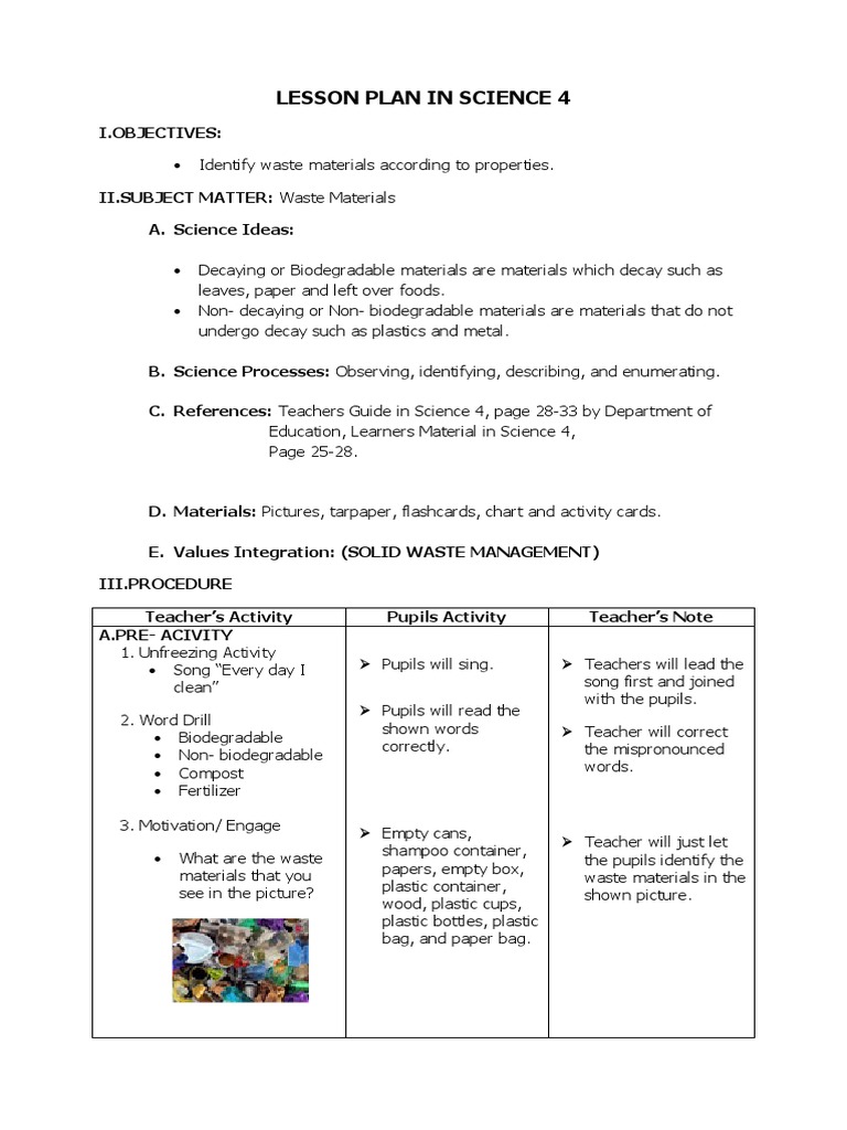Lesson Plan in Science 4 | PDF | Biodegradation | Plastic