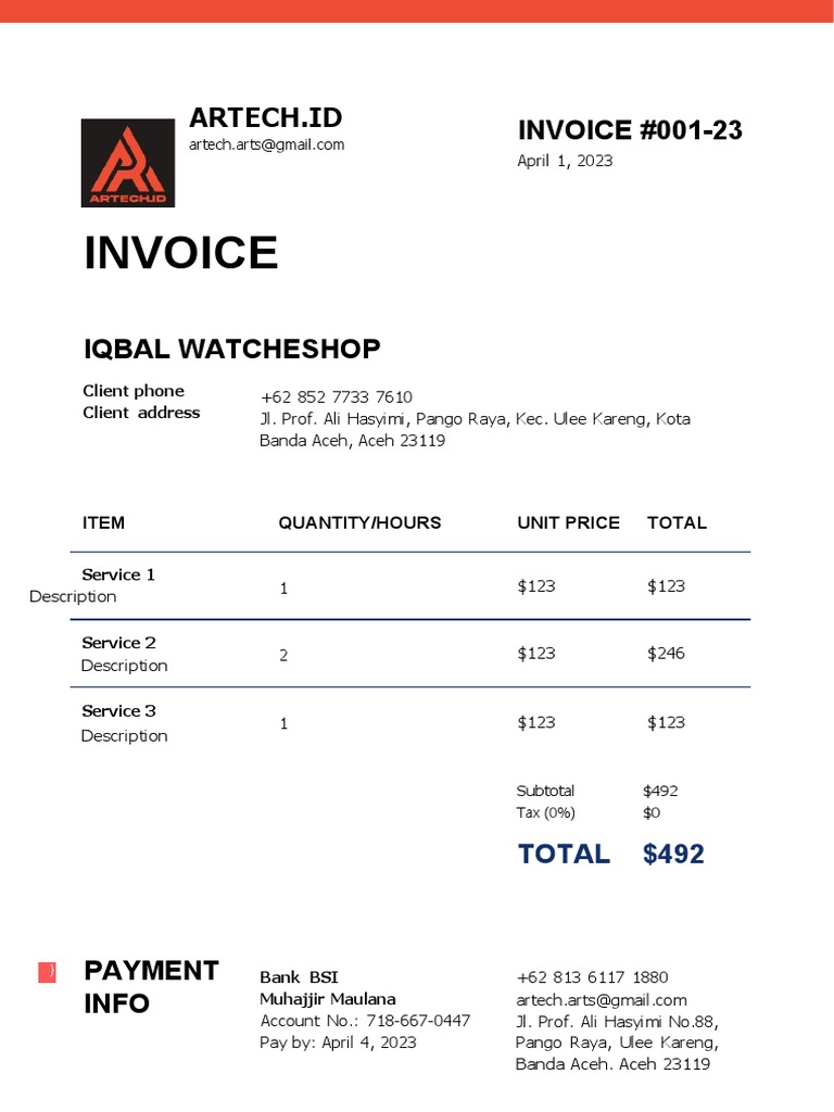 Blue and White Clean Professional Generic Service Invoice | PDF