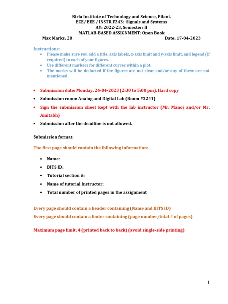 Signals & Systems MATLAB Task | PDF | Teaching Methods & Materials