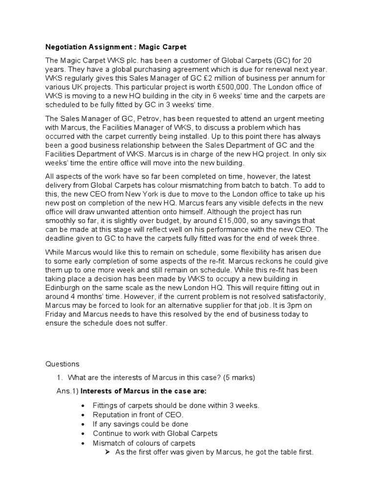 Negotiation Assignment Magic Carpet | PDF