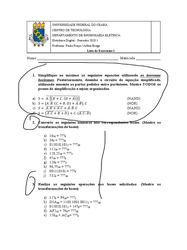 Lista de Exercicos 1 PDF | PDF