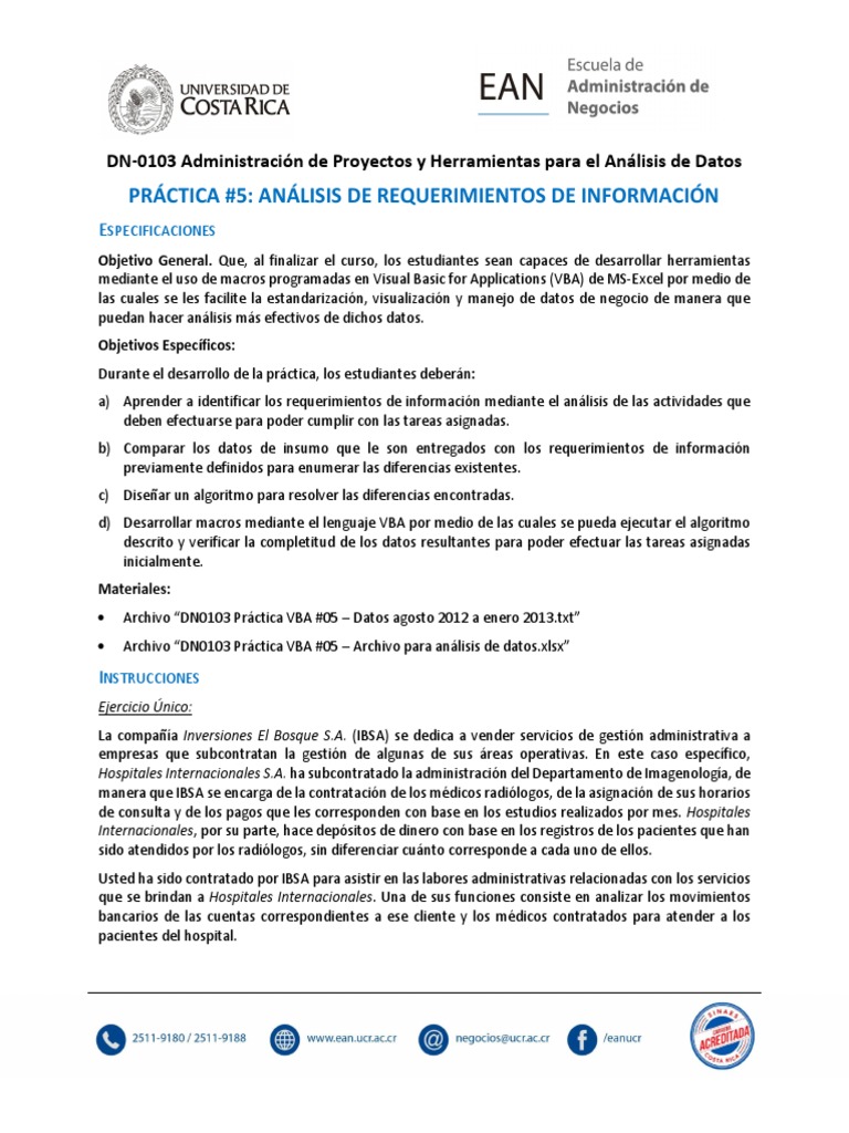 Dn0103 Práctica Vba 05 Requerimientos De Información Instrucciones Pdf Visual Basic 