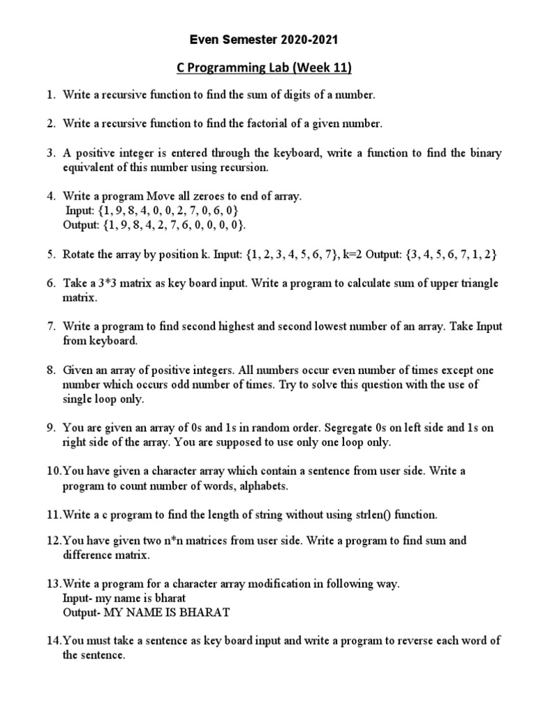 C Programming Lab Tasks Recursion | PDF | Teaching Methods & Materials | Computers