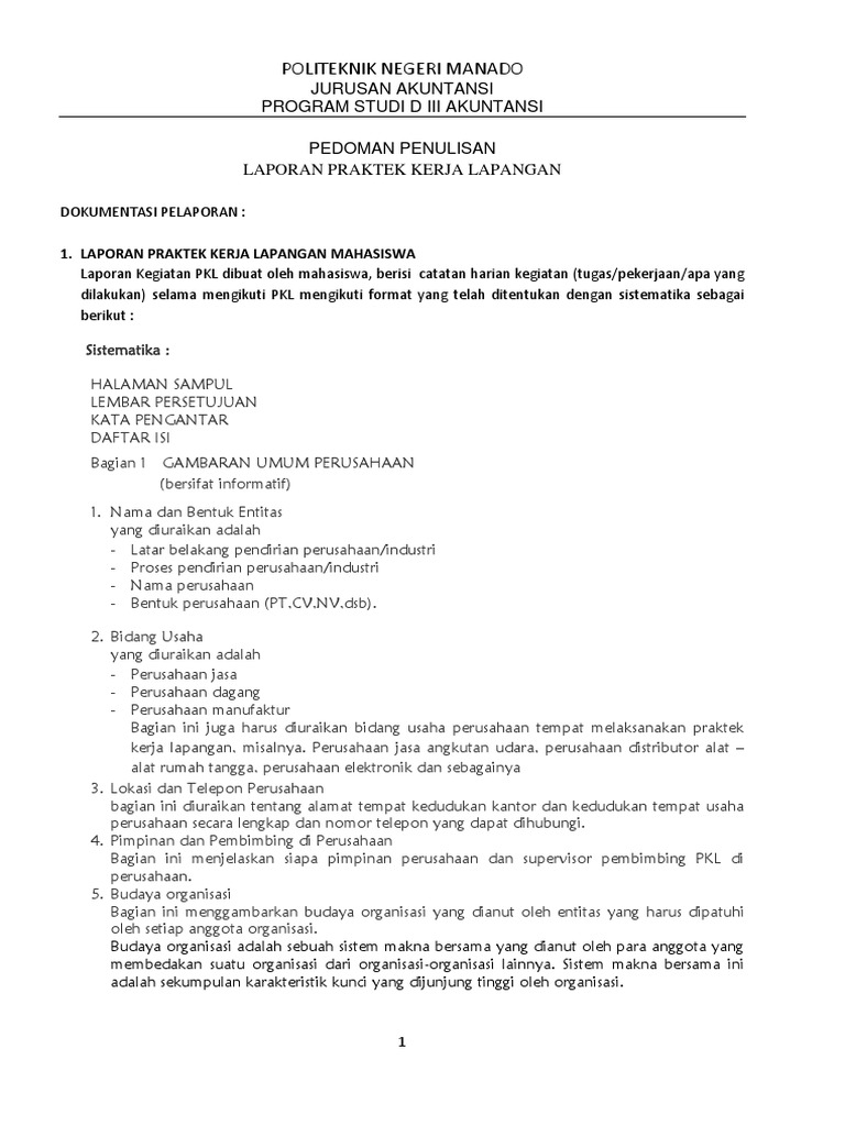 Pedoman Penulisan Lap PKL D III Akuntansi (2023) PDF | PDF
