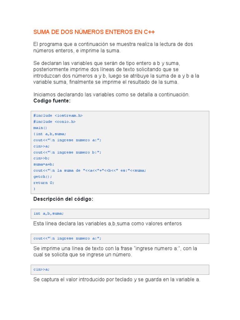 Suma de Dos Números Enteros en C | PDF