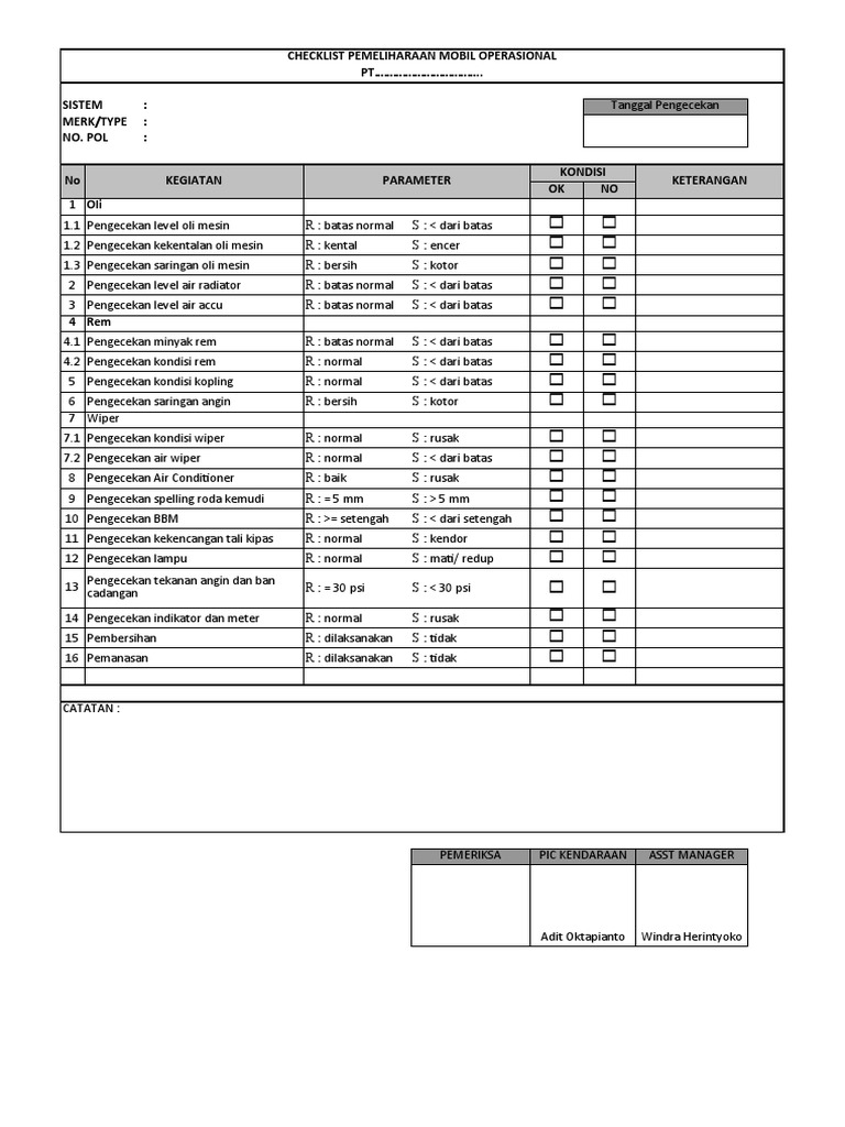 Checklist-Perawatan-Mobil | PDF