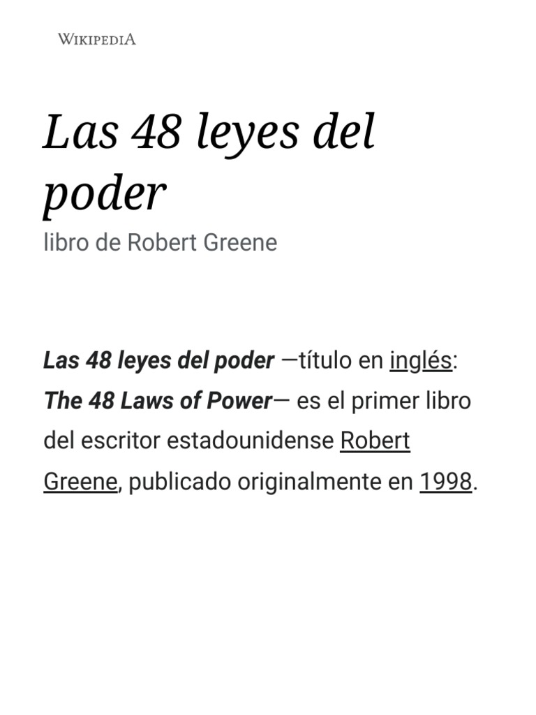 Las 48 Leyes Del Poder - Wikipedia, La Enciclopedia Libre PDF | PDF