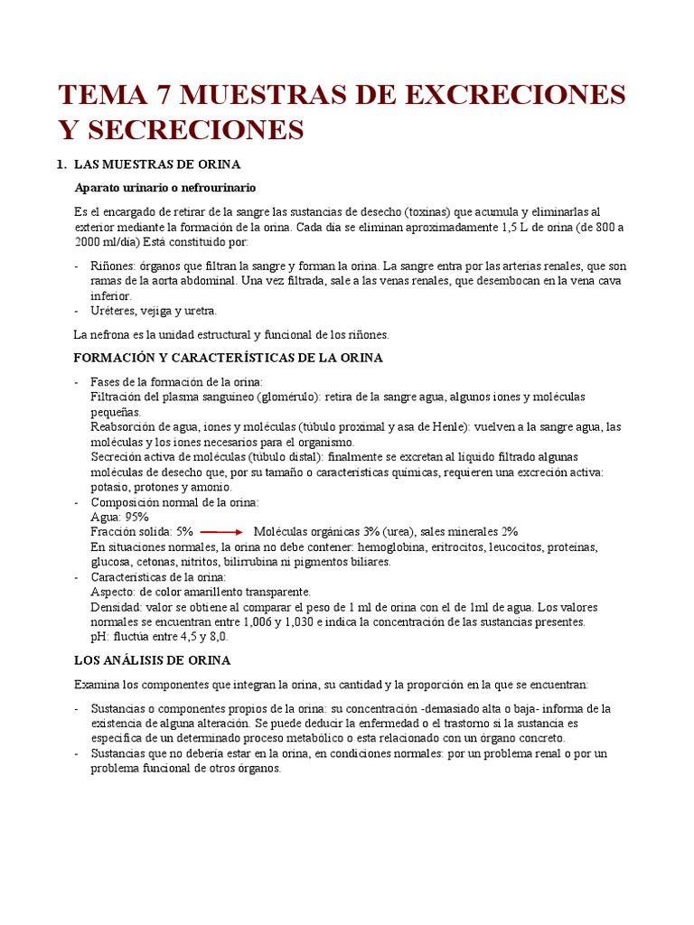 Tema 7 Muestras de Excreciones y Secreciones | PDF