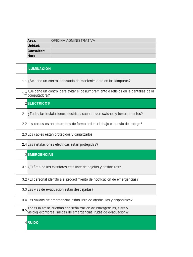 Checklist OFICINA ADMINISTRATIVA-GALAN - NAVARRO - JIMENEZ | PDF