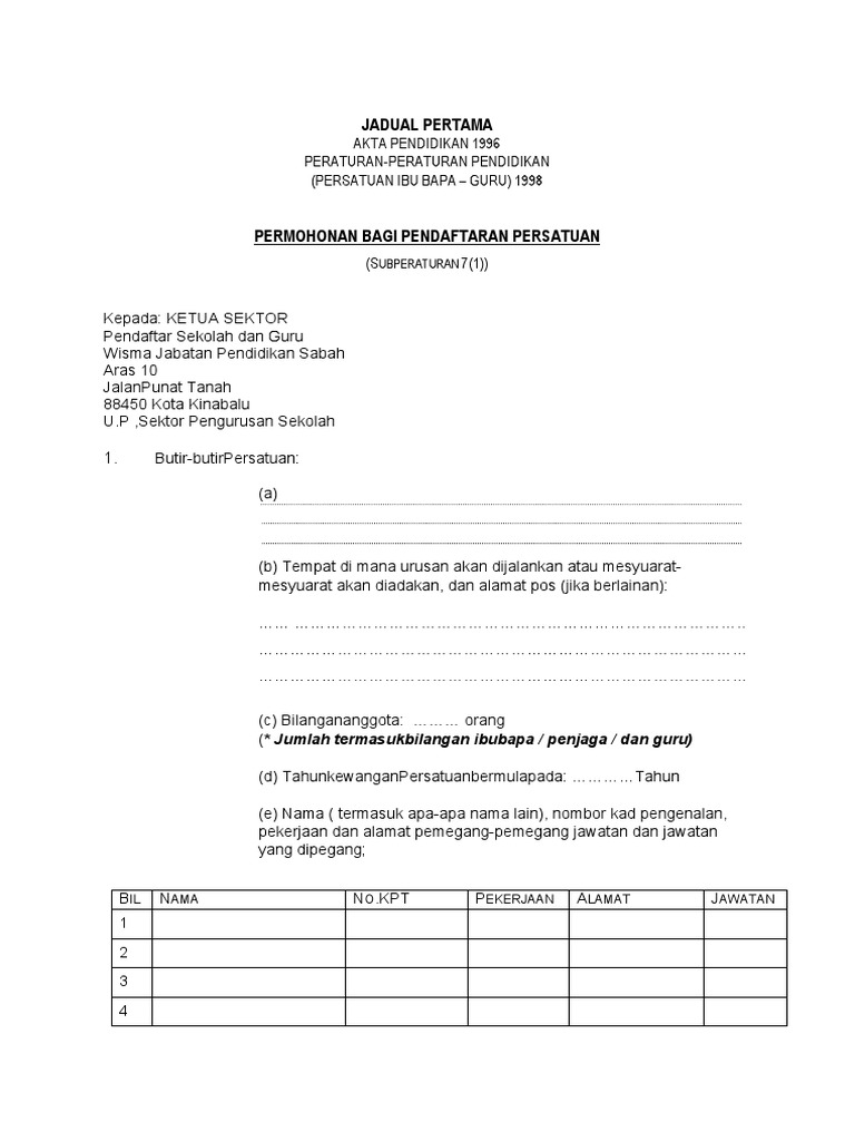 Borang Jadual Pertama PDF | PDF