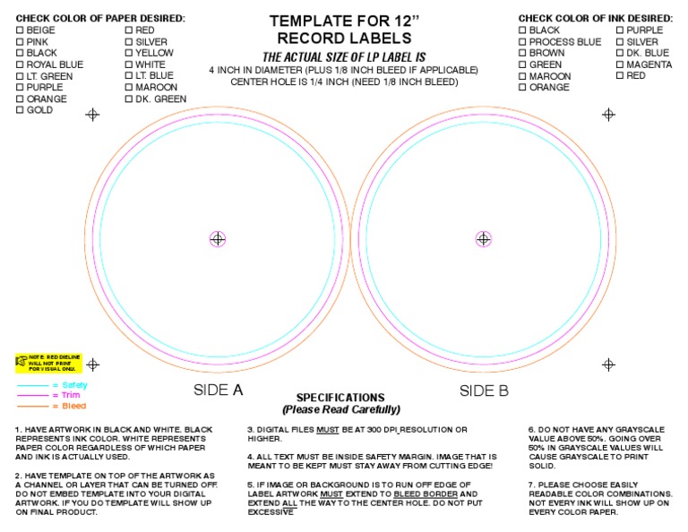 Template For 12" Record Labels: Side A Side B | PDF