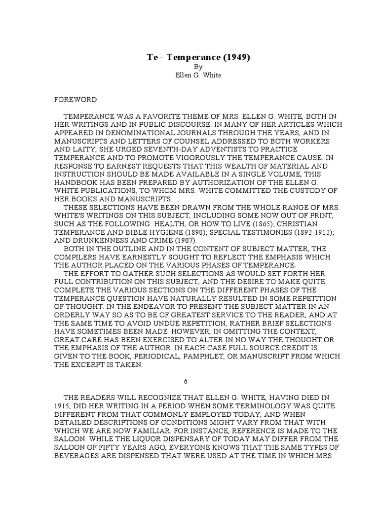 Te - Temperance by E.G. White | PDF | Sanctification | God