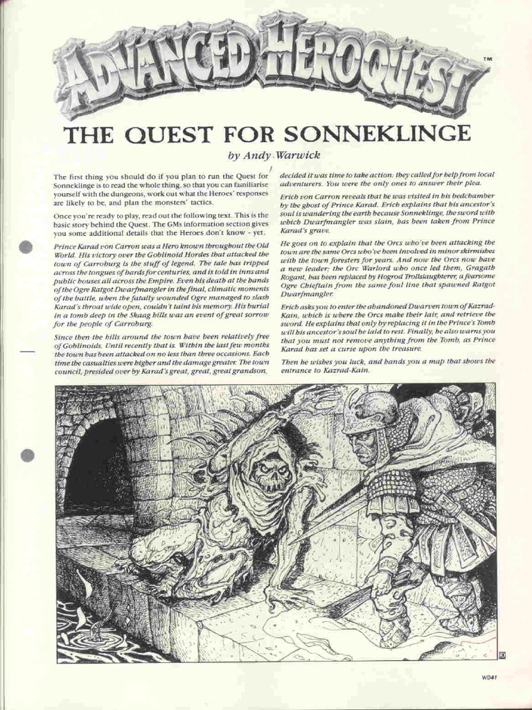 Warhammer - Heroquest Advanced - The Quest For Sonneklinge (White Dwarf 121) | PDF