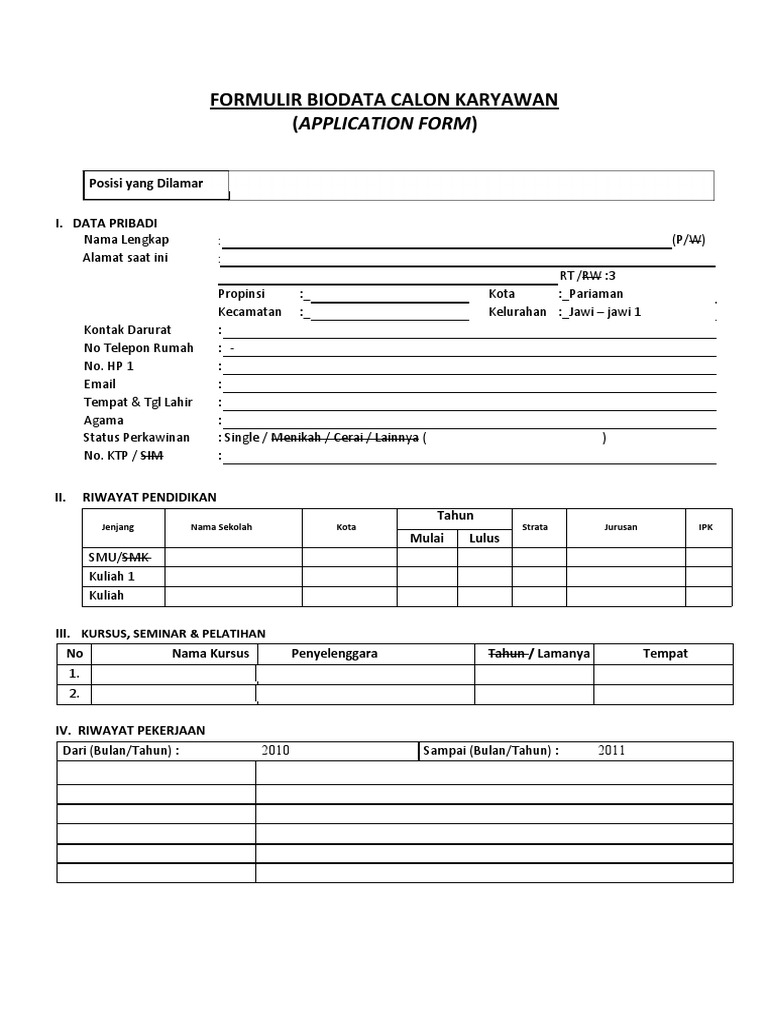 Formulir Biodata Calon Karyawan | PDF