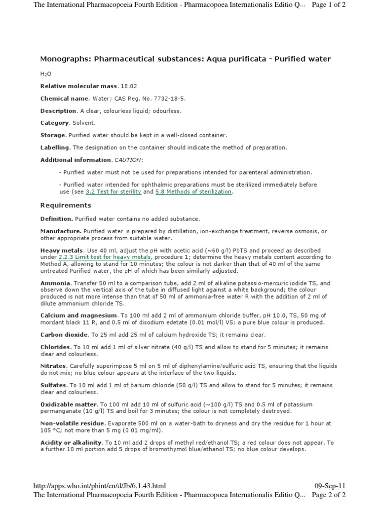 International Pharmacopeia - Purified Water | PDF | Water Purification ...