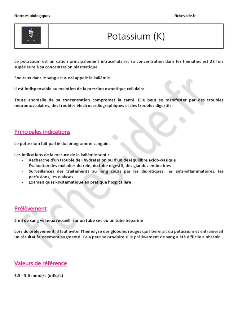 Normes de la Kaliémie et Interprétations | PDF