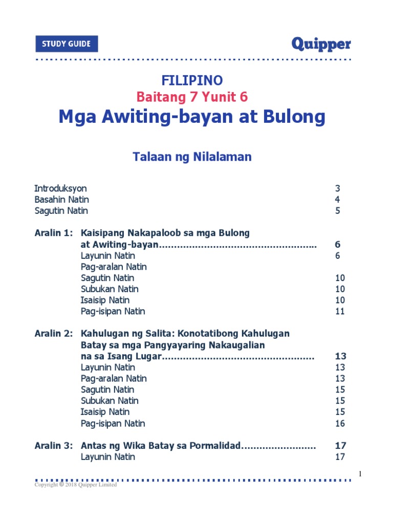 STUDY GUIDE - YUNIT 6 Aralin 1 4 Filipino 7 PDF | PDF