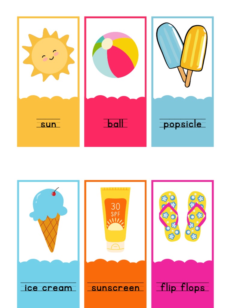 Colorful Summer Vocabulary Flashcards PDF | PDF