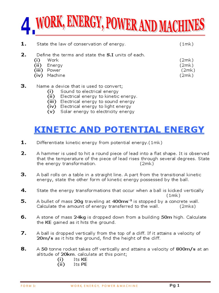 3.3 Work Energy Power and Machine | PDF | Lever | Kinetic Energy