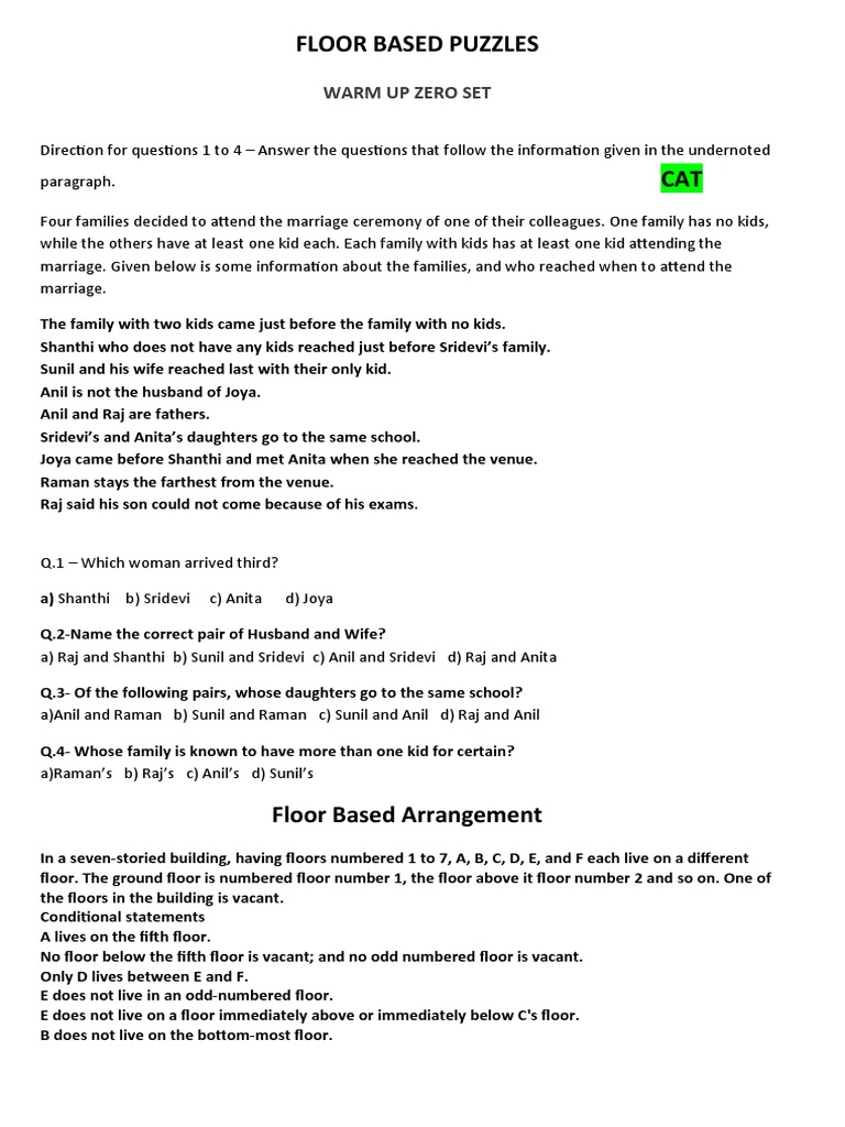Floor-Based Puzzle Questions and Answers | PDF
