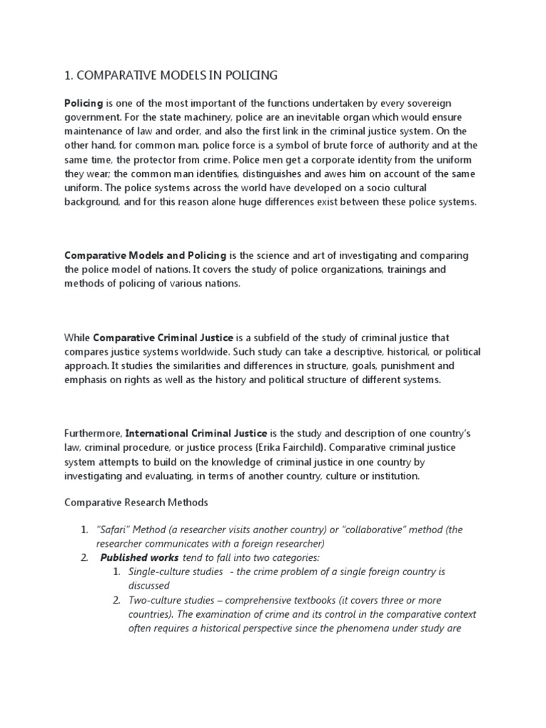 COMPARATIVE MODELS IN POLICING - Summer | PDF