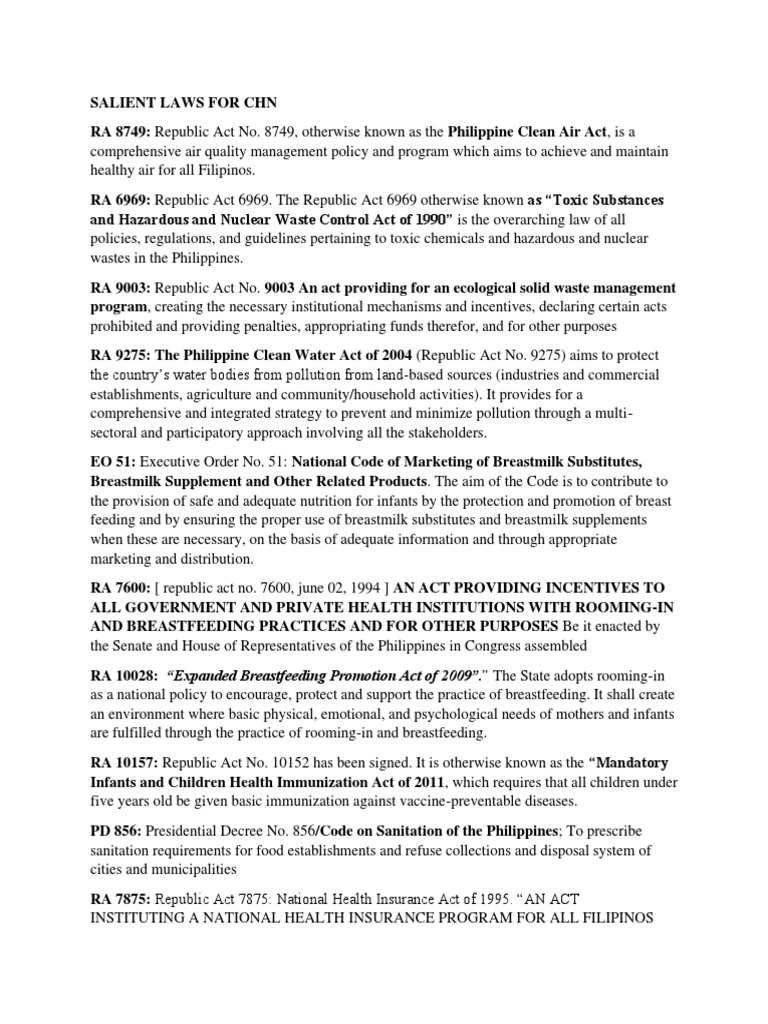 CHN Salient Laws PDF | Descargar gratis PDF | Breast Milk | Hiv/Aids