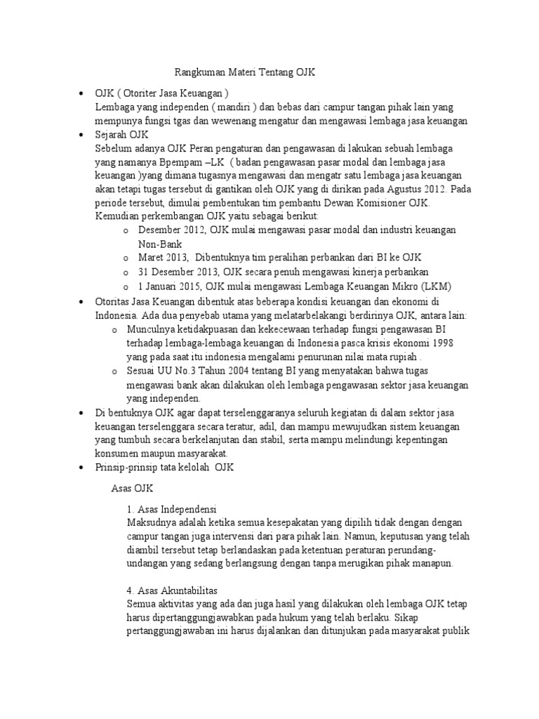 Rangkuman Materi Tentang OJK | PDF