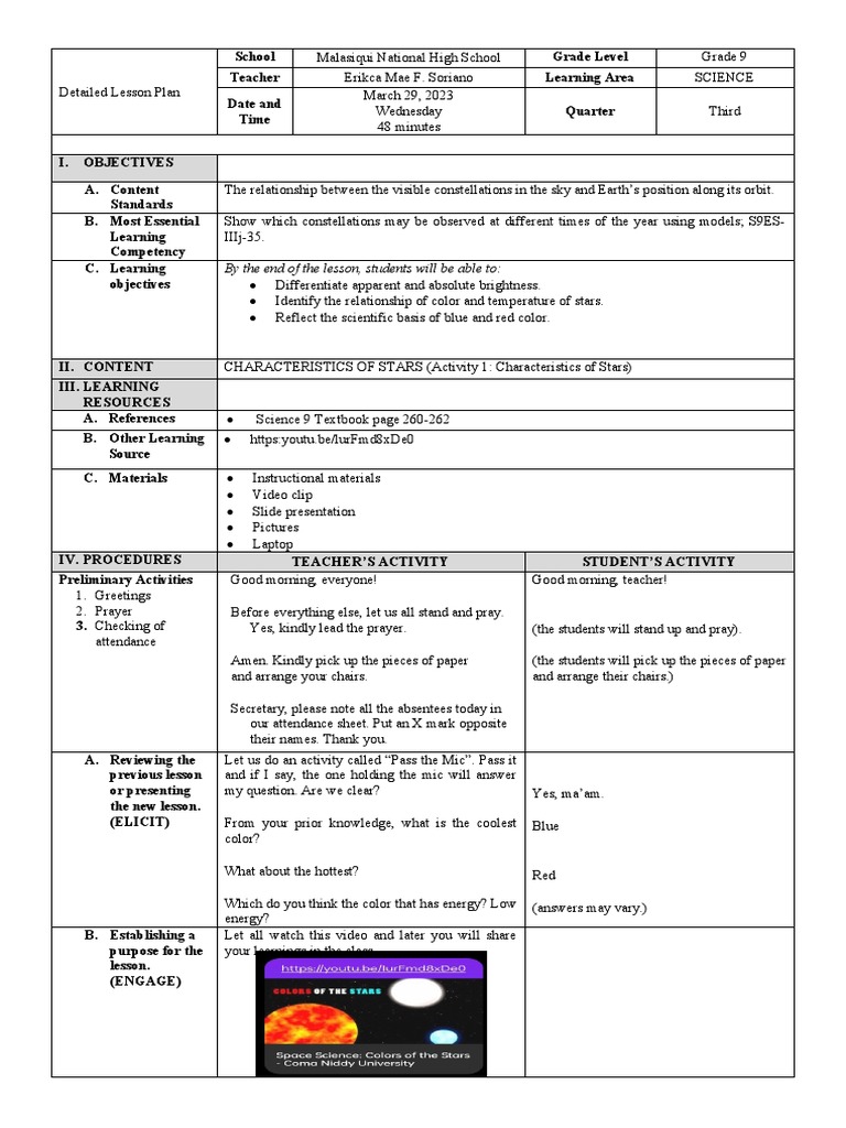 Activity 1 Characteristics of Stars | PDF
