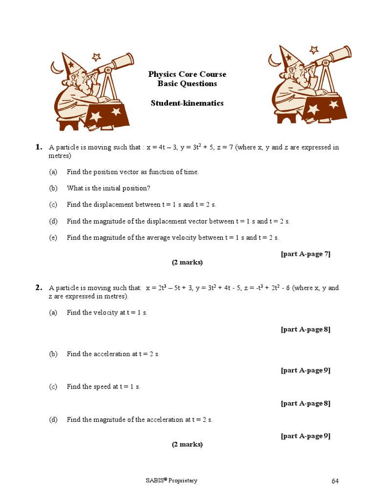 2223 Grade 11 (Level NS Core Physics Basic Questions Kinematics) PDF | PDF