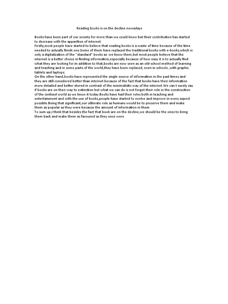 Decline of Reading Books but Importance of Preserving their Role | PDF